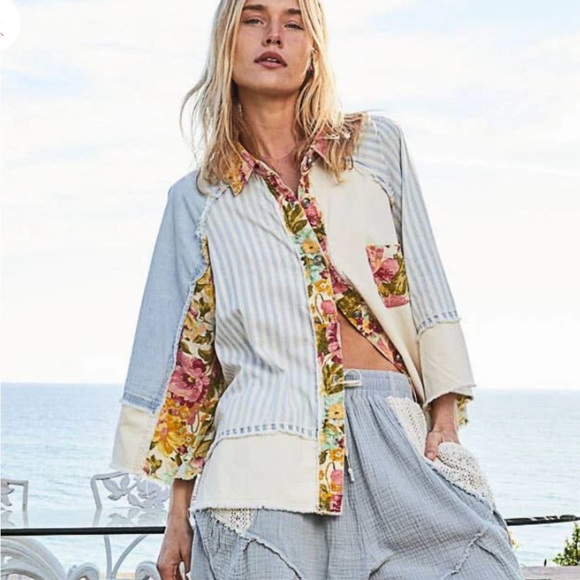 POL | Tops | Pol Vintage Style Frayed Floral And Denimoversized Cotton ...